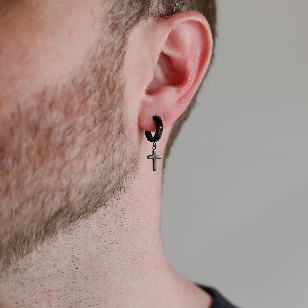 Men's Earring - Modern Cross Earring - Stainless Steel Earrings for Men ...