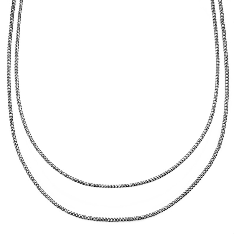 Men's Necklace - Double Layered Cuban Chain Necklace - 3mm - Masculine ...