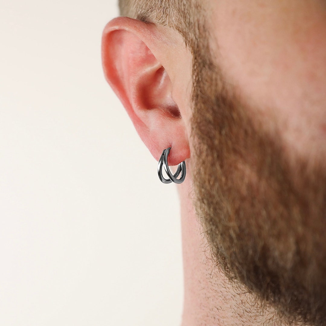 Men's Earring - Duo Hoop Earring - Stainless Steel Earrings for Men ...