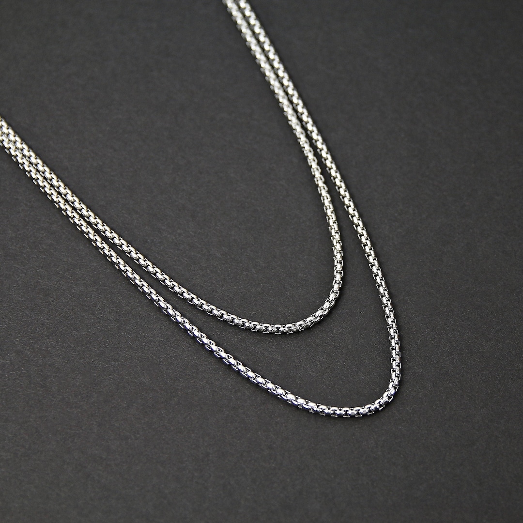 Men's Necklace - Double Layered Box Chain Necklace - 3mm - Masculine ...