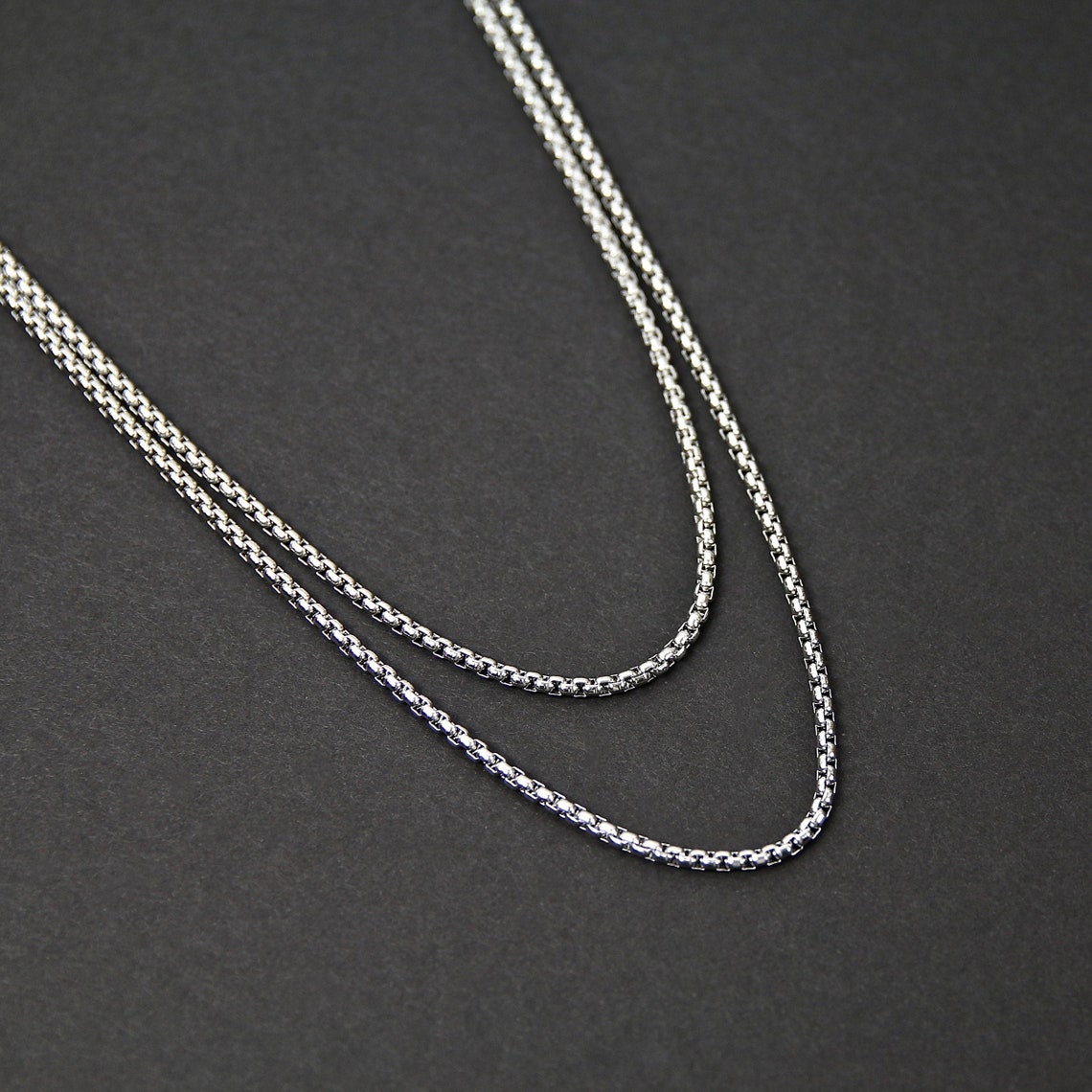 Men's Necklace Double Layered Box Chain Necklace 3mm - Etsy