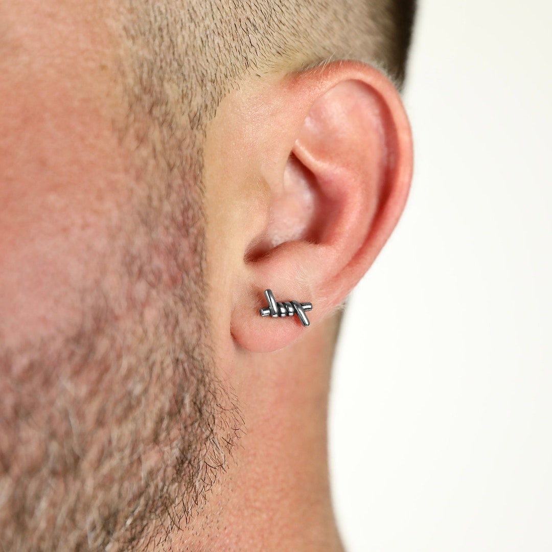 Men's Earring - Barbed Wire Stud Earring - Stainless Steel Earrings for ...