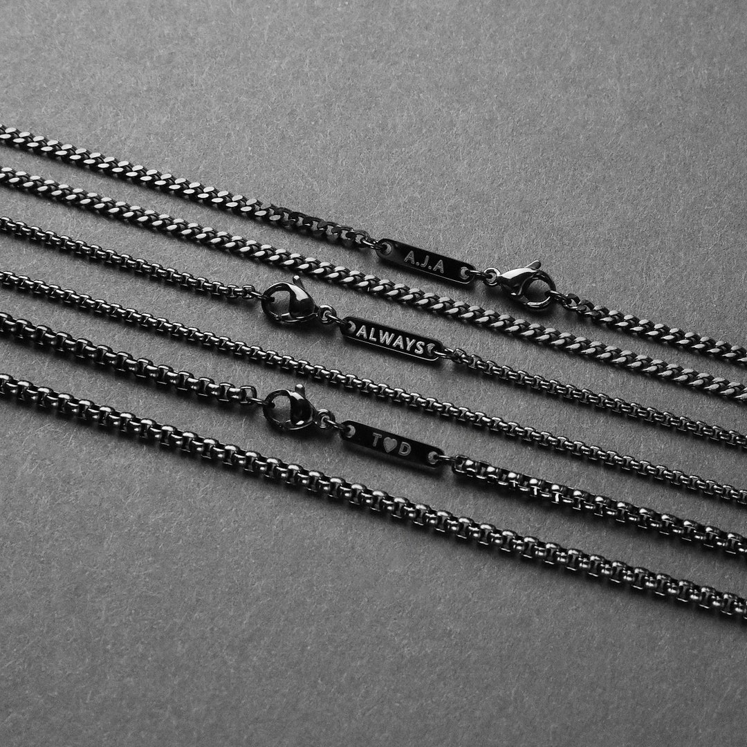Engraved Black Chain - Men's Steel Chain Necklace - Stainless Steel ...