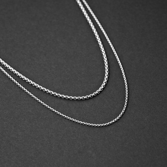 Men's Necklace Double Layered Box Chain Necklace 3mm x | Etsy
