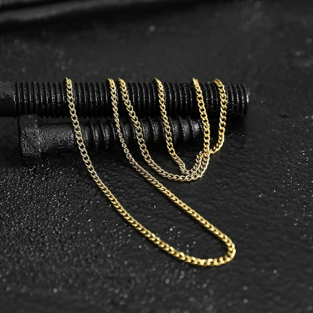 Curb Chain Necklace - 3mm Chain - Men's Necklace - Waterproof Chain ...