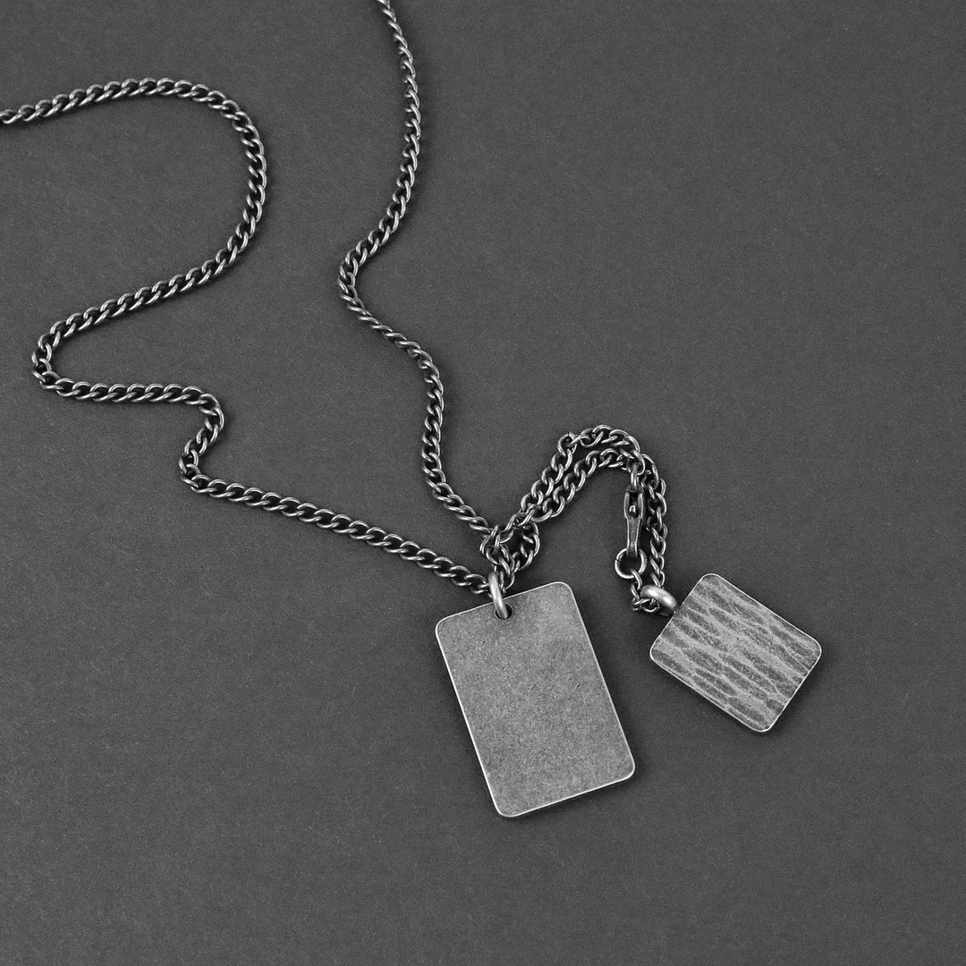 Duo Tag Necklace - Men's Necklace - Aged Silver Stainless Steel ...