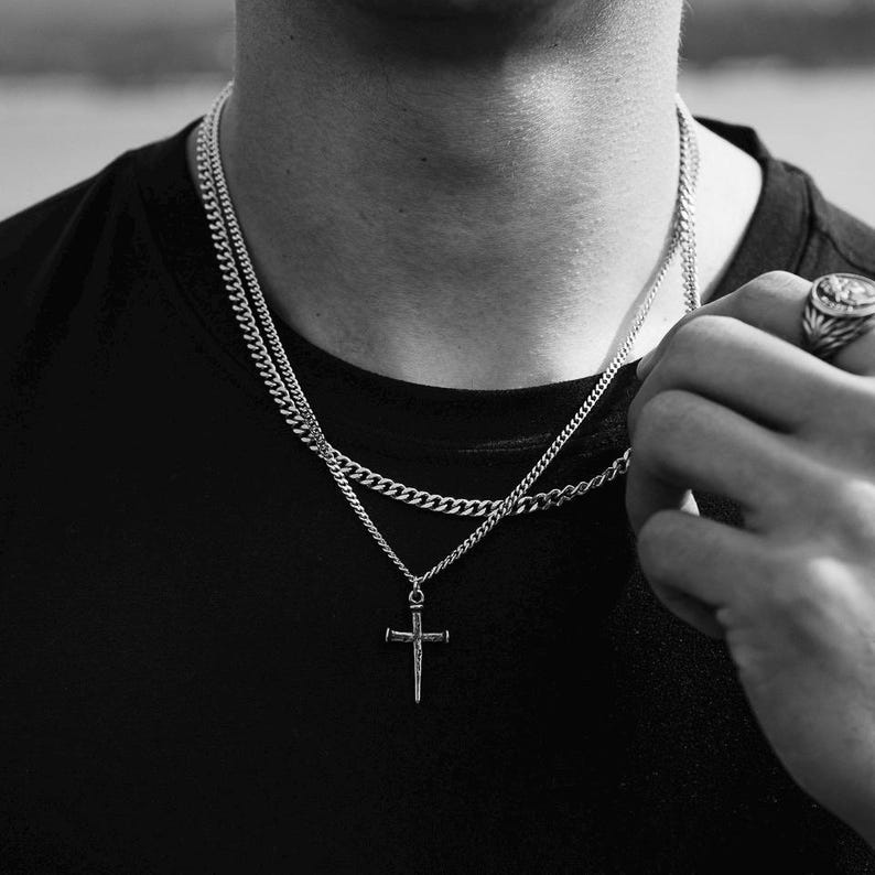Minimal Nail Cross Necklace - Men's Necklace - Men's Cross Necklace ...