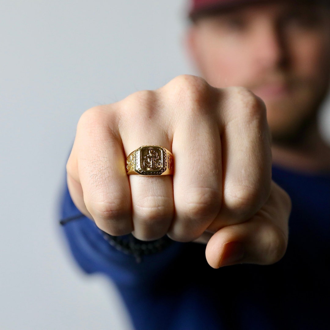 Anchor Ring in Gold - Men's Ring - Men's Band - Stainless Steel Ring ...