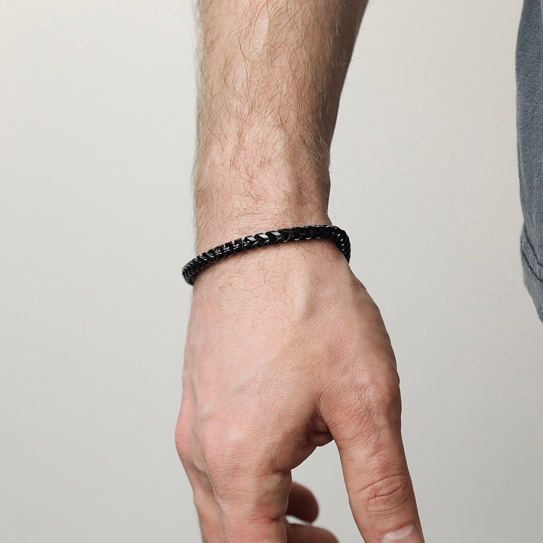 Classic Black Franco Chain Bracelet - Men's Bracelet - 5mm Stainless ...