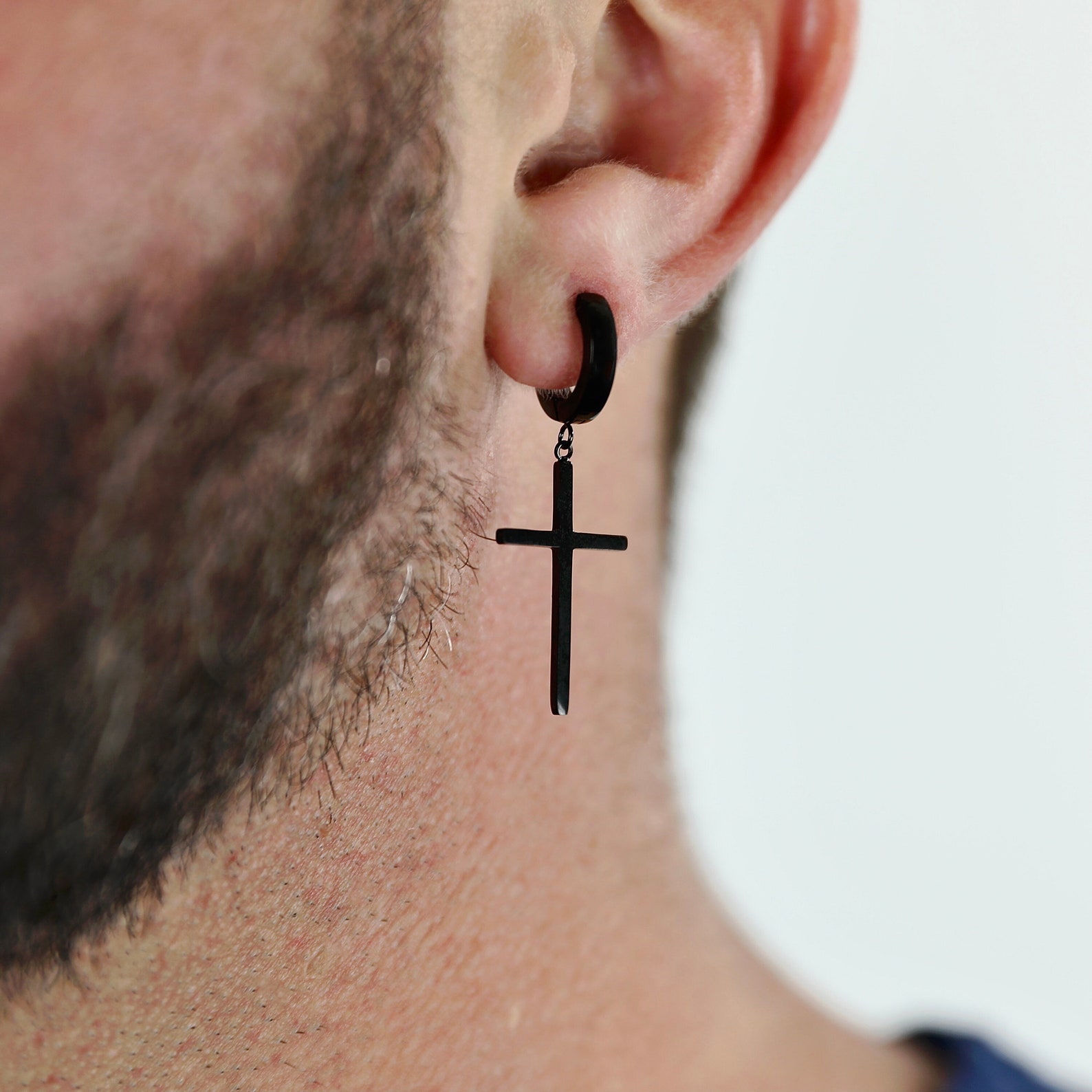 Men's Earring - Large Cross Earring - Stainless Steel Earrings for Men ...