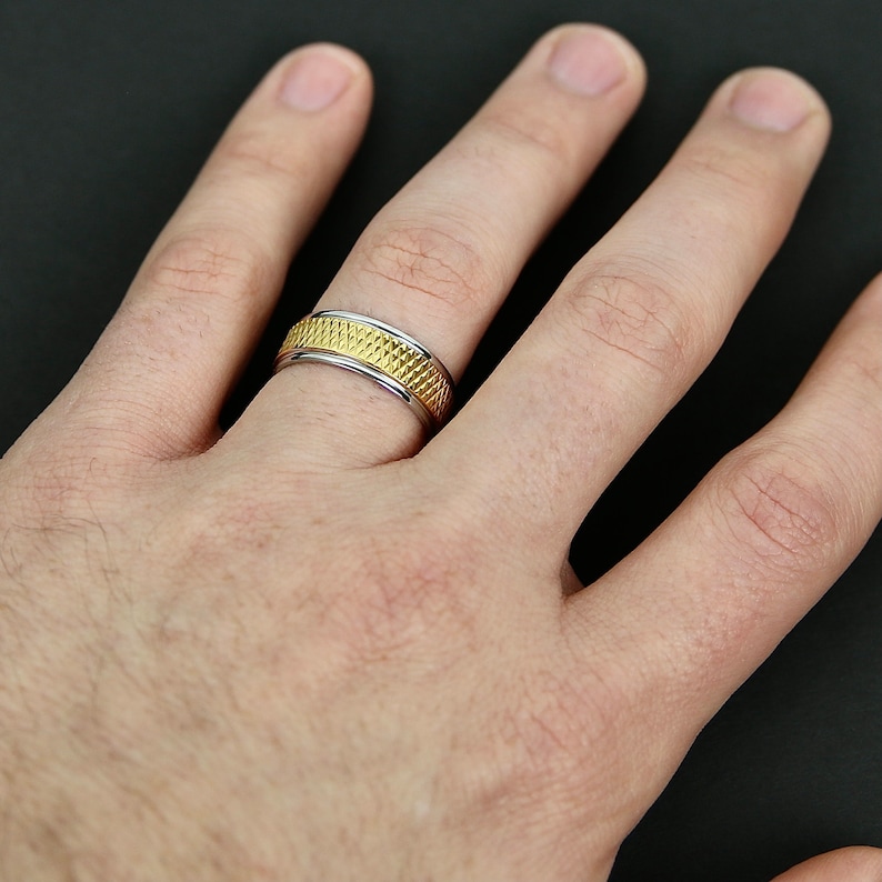 Deco Two Toned Ring Men's Ring Men's Band Gold | Etsy