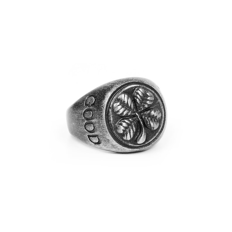 Good Luck Clover Ring in Antique Silver Men's Ring - Etsy