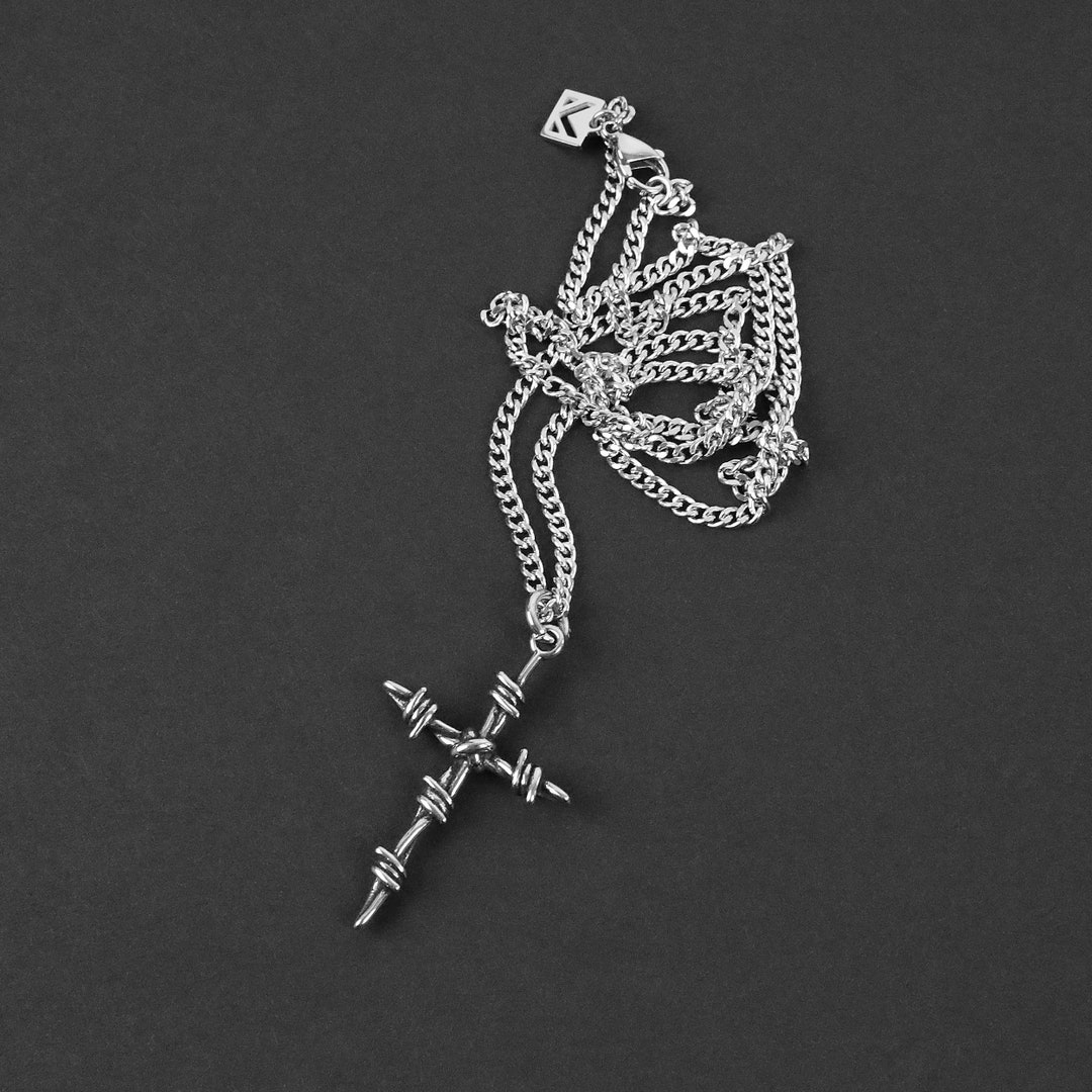 Barbed Wire Cross Necklace - Men's Necklace - Waterproof Pendant ...
