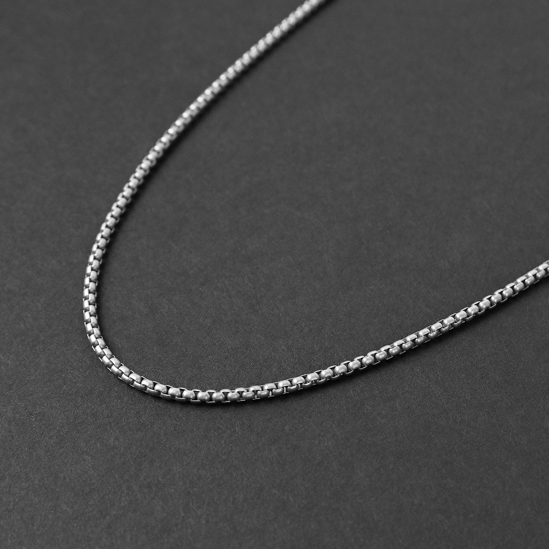 Men's Necklace - Matte Silver Box Chain Necklace - Masculine Chain ...