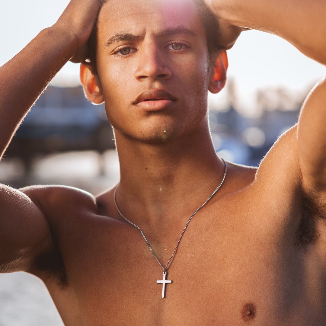 Mens Cross Necklace Mens Necklace Steel Cross Necklace Pendant Necklace Masculine