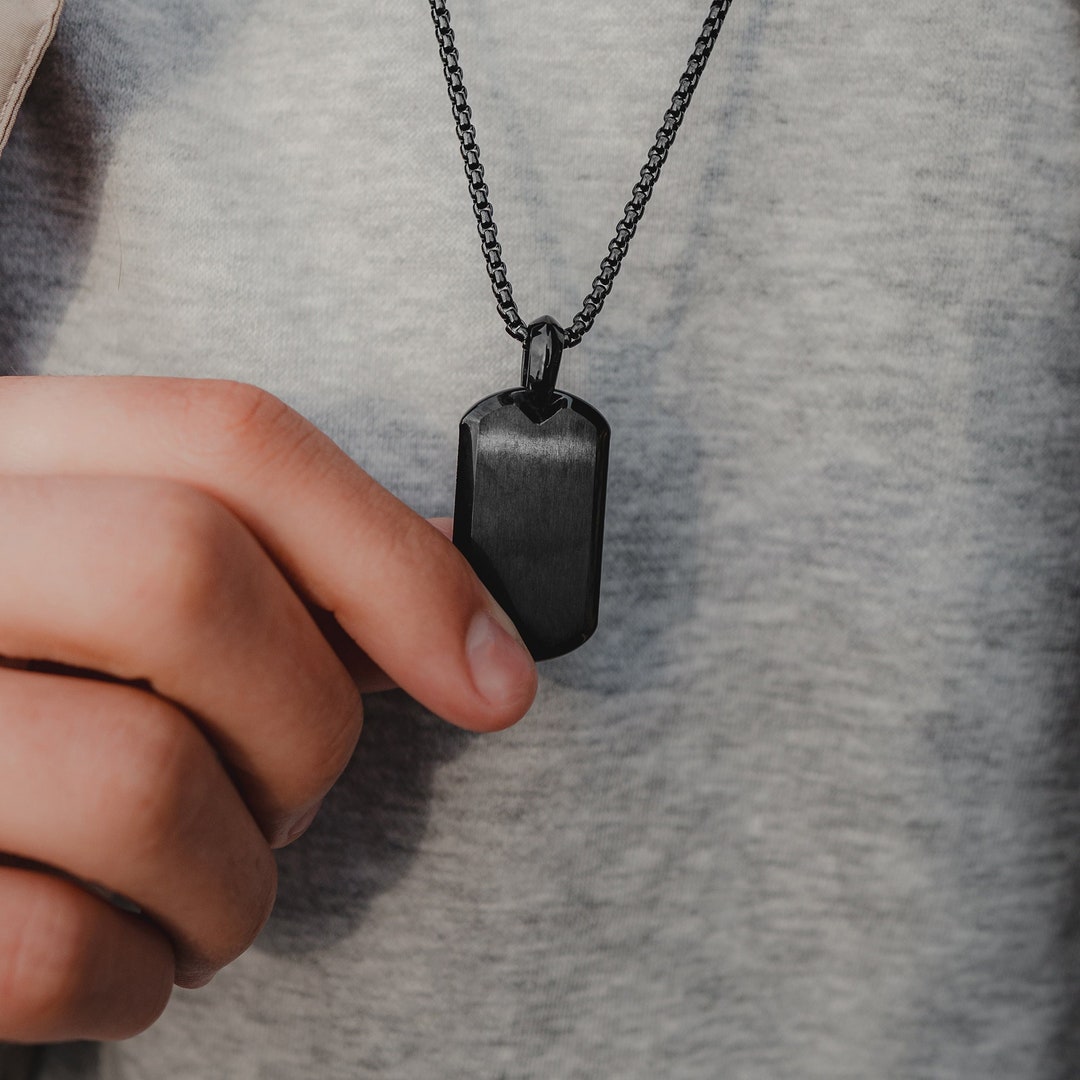 Men's Necklace - Modern Tag Necklace - Black Necklace - Stainless Steel ...