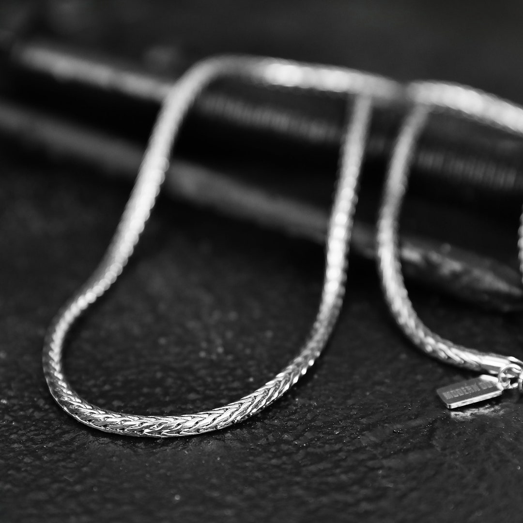 Men's Chain Necklace - Foxtail Chain 4mm - Silver Chain Necklace ...