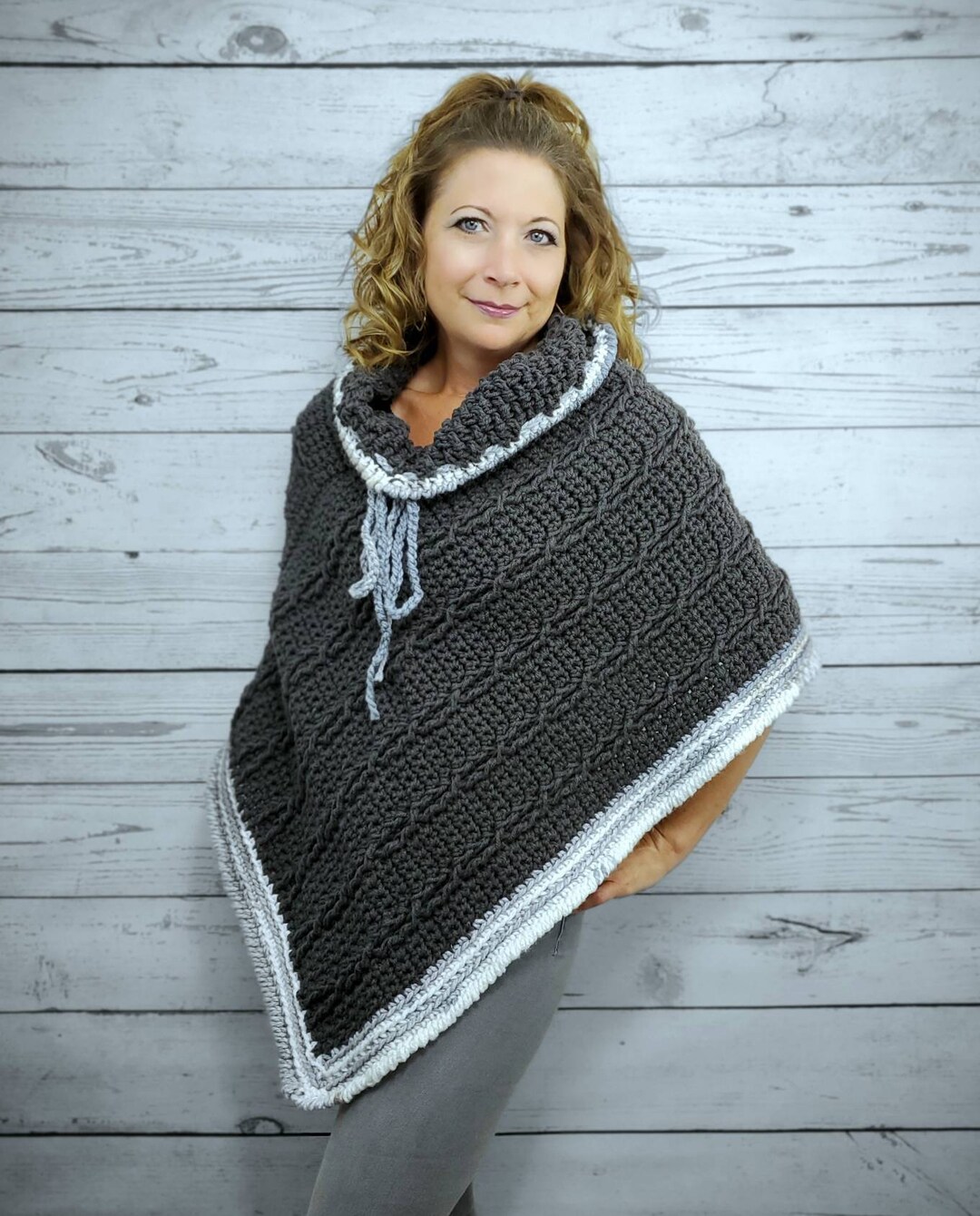 Brown Crochet Chunky Knit Winter Poncho/ Loose Fit Thick Sweater/ Cable ...