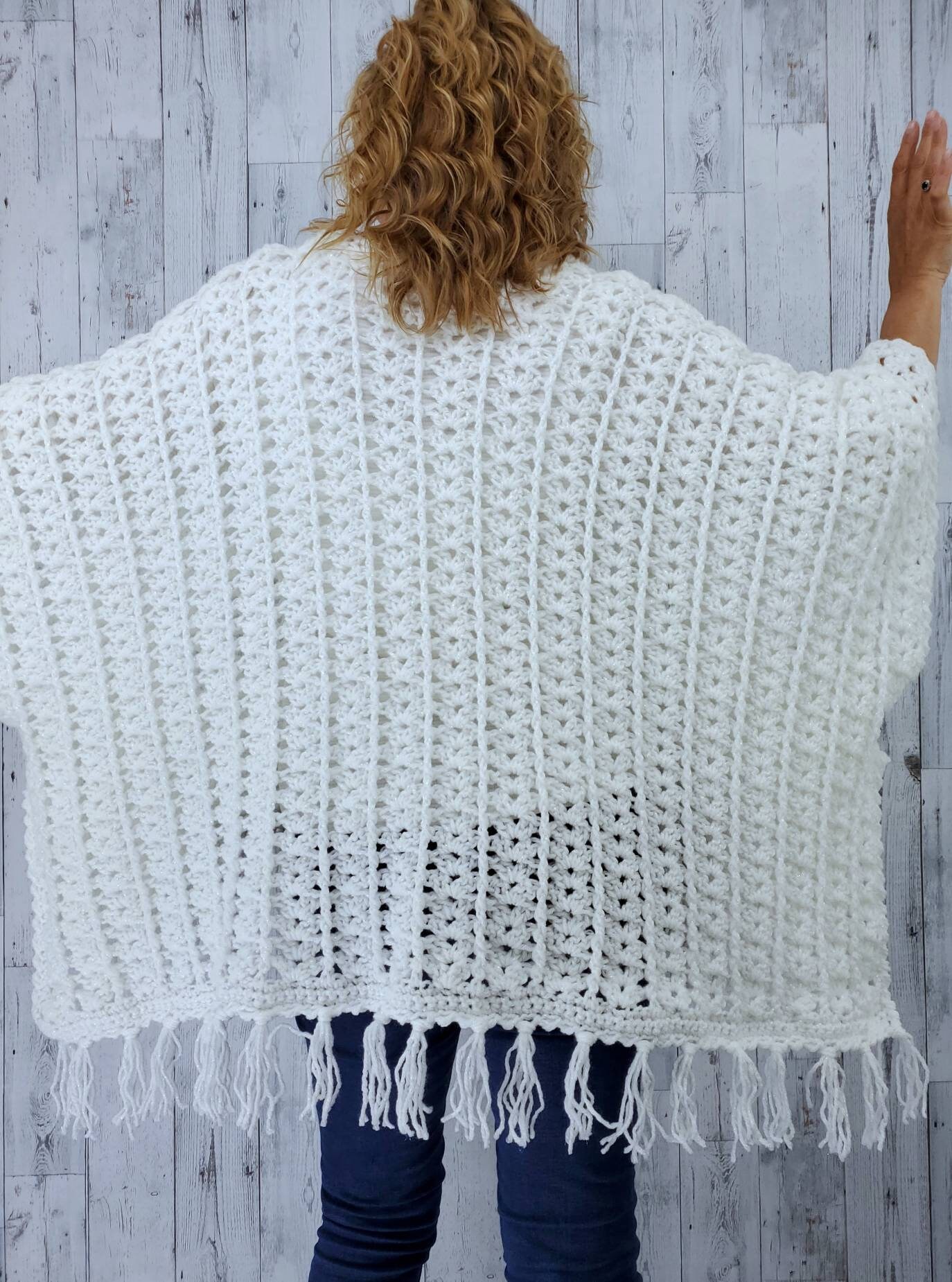 Shimmery White Ruana Crochet Poncho for Women Chunky Cable - Etsy