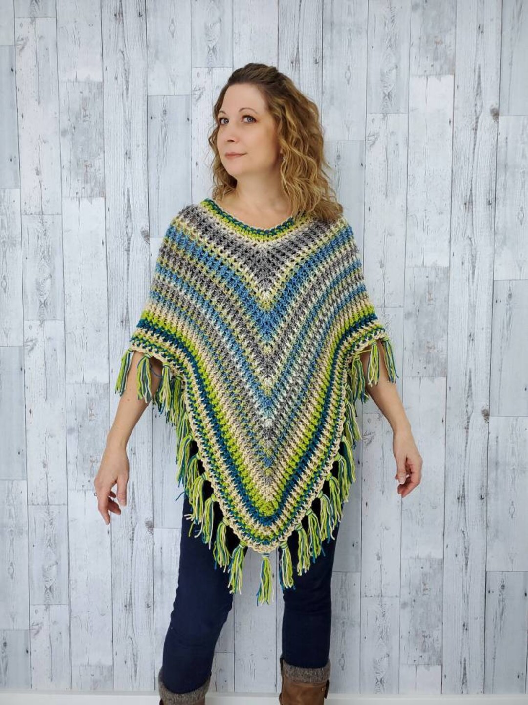 Pretty Soft Poncho in Blues and Greens, Granny Chic Crochet Poncho ...