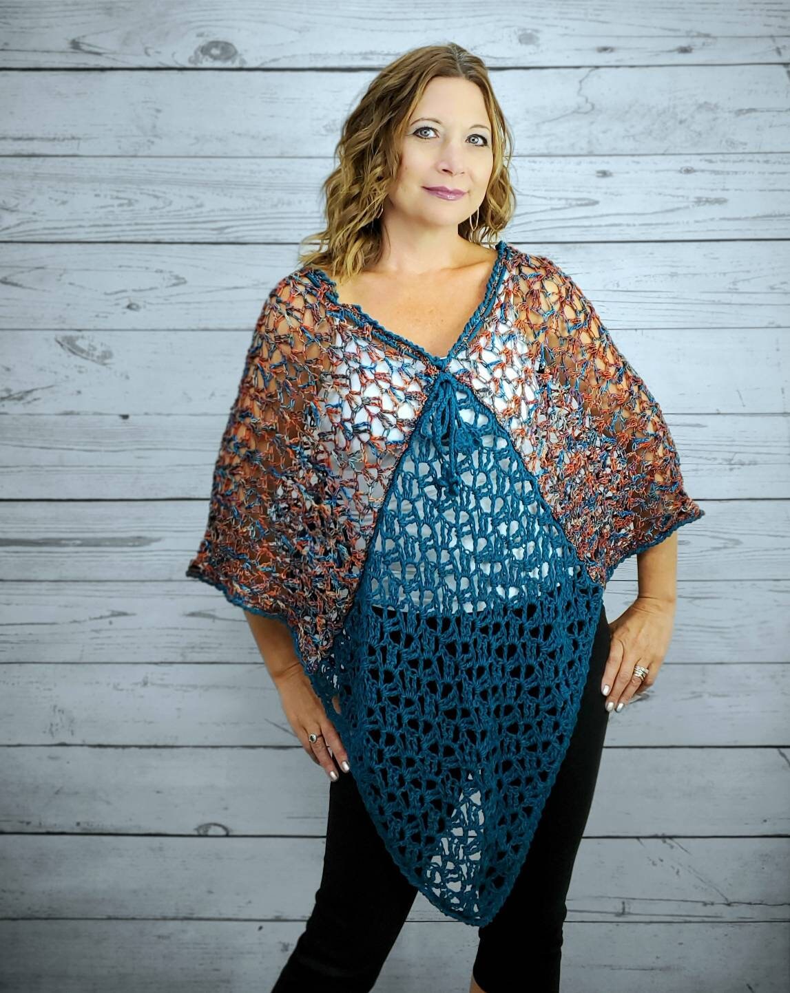 Mantón de ganchillo rojo y azul marino aguamarina, chal de encaje ...
