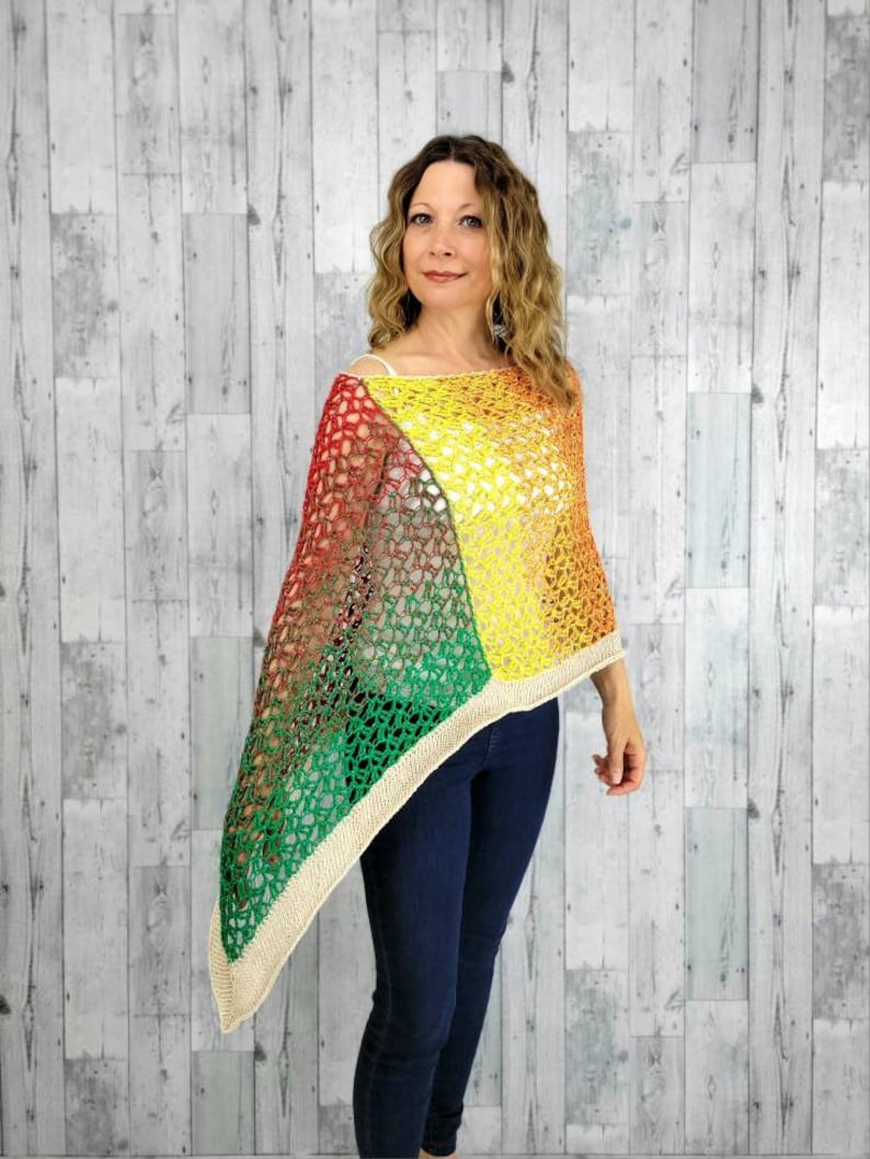 Bright Colors Fancy Lace Shawl or Coverup/ Light Crochet Poncho for ...