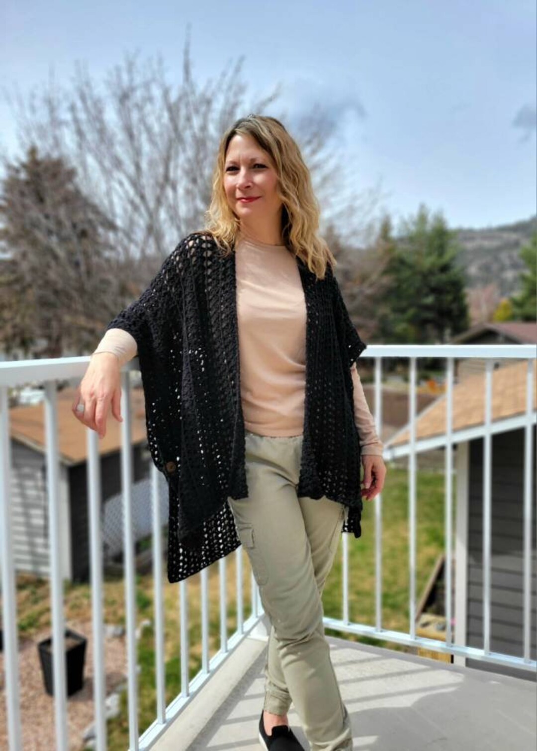 Women's Ruana Crochet Poncho for Women/ Light Cable Knit Cardigan ...