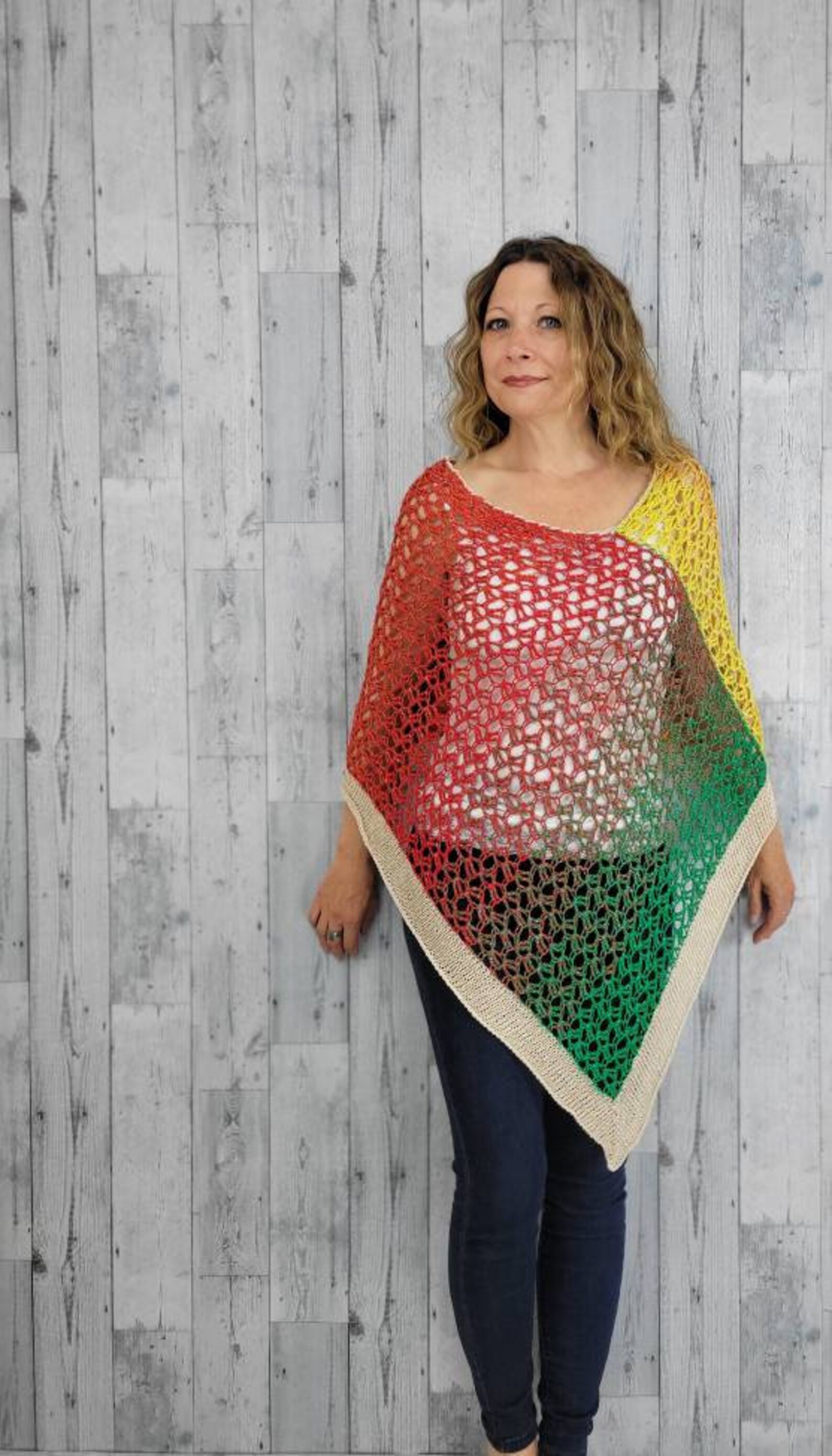 Bright Colors Fancy Lace Shawl or Coverup/ Light Crochet Poncho for ...