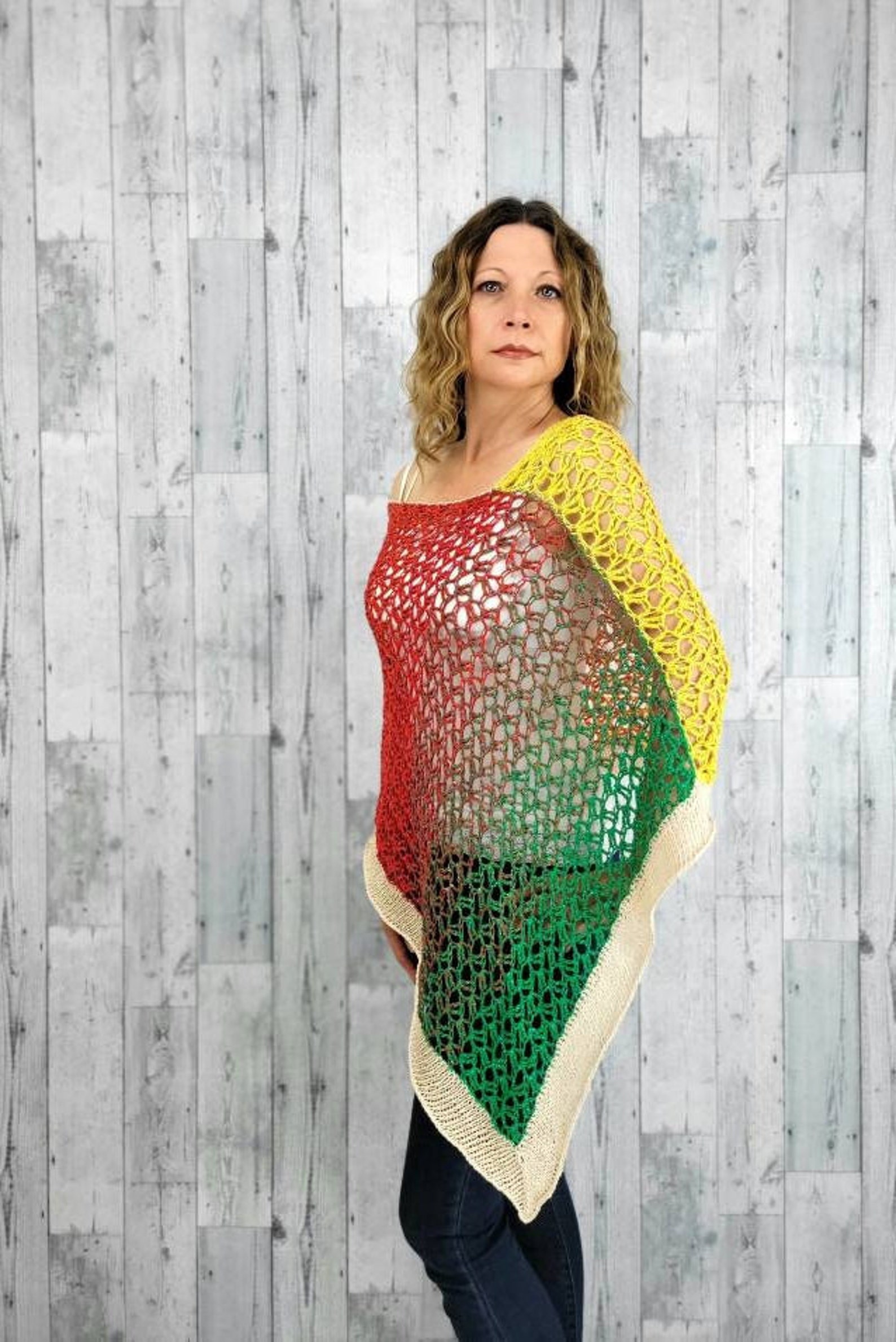 Bright Colors Fancy Lace Shawl or Coverup/ Light Crochet Poncho for ...