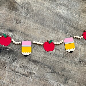 Back to School Garland / Apple and Pencil School Garland / Pencil Wood ...