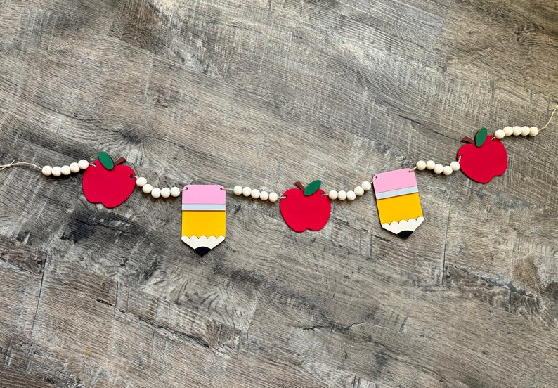 Back to School Garland / Apple and Pencil School Garland / Pencil Wood ...