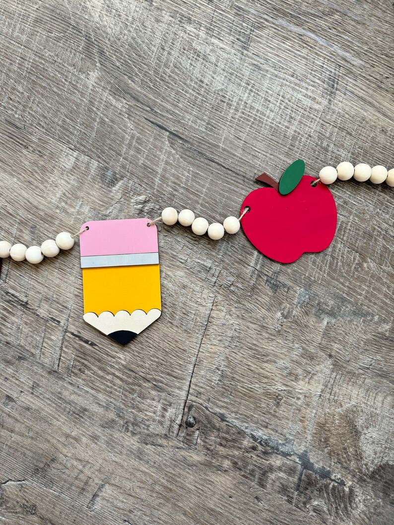 Back to School Garland / Apple and Pencil School Garland / Pencil Wood ...