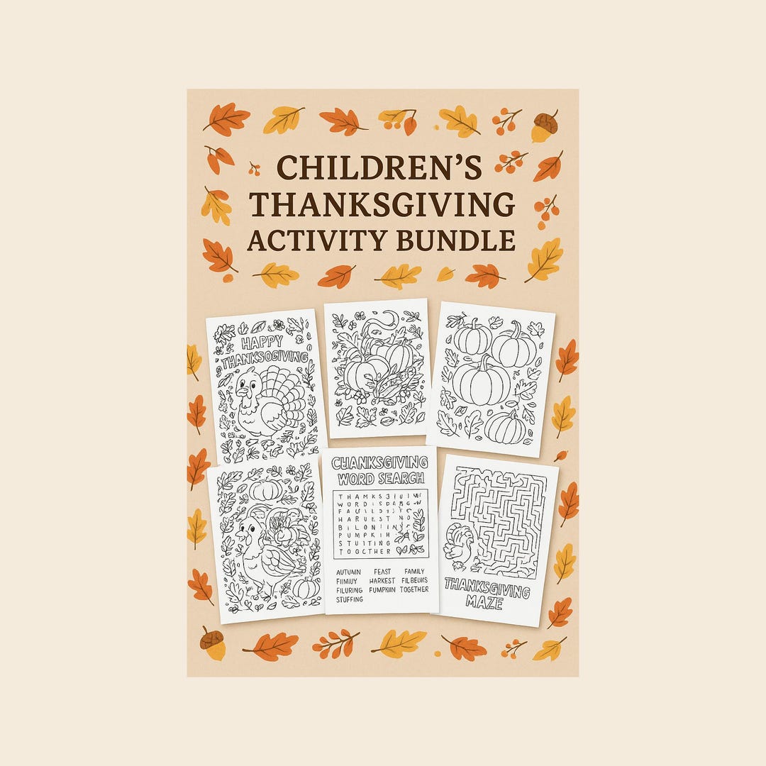 Thanksgiving Activity Bundle: Coloring Pages, Maze, Word Search (PDF ...