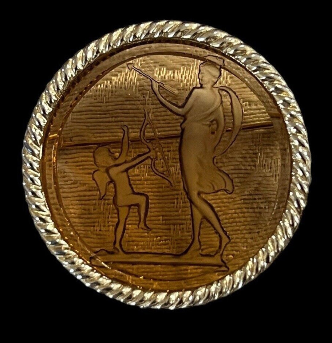 Vintage Reverse Intaglio Amber Glass Cupid Venus Cameo Brooch - Etsy