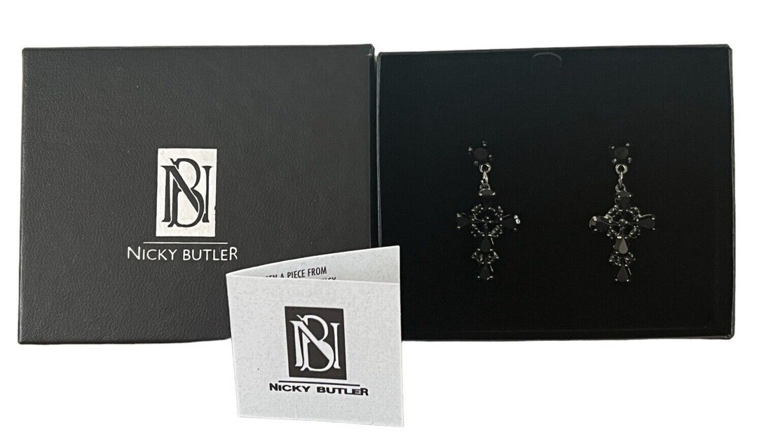 Signed Nicky Butler Black Crystal Rhinestone Cross Dangle Pierced ...