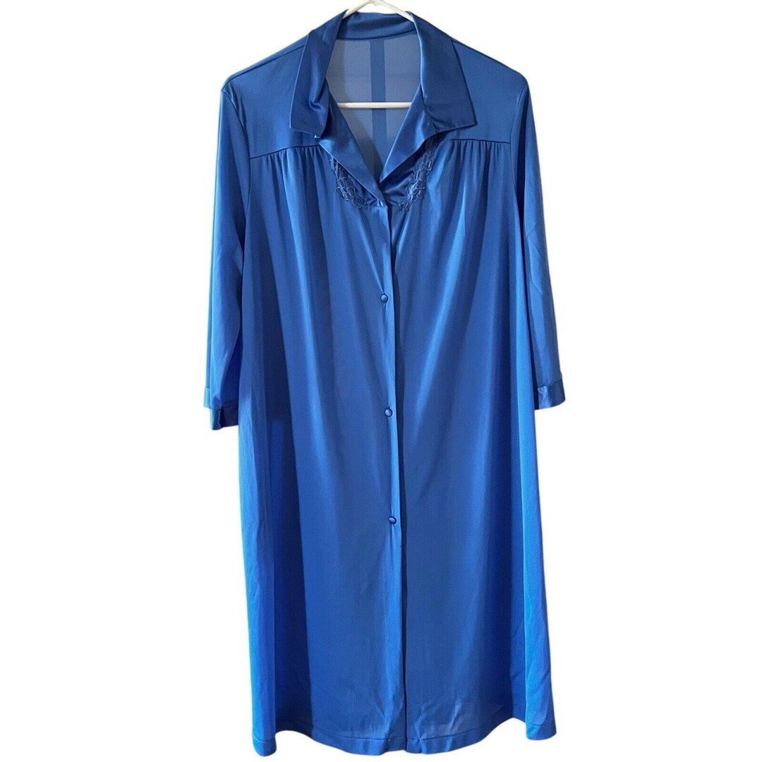 Vintage Vanity Fair Blue Nylon Button up Robe Size Medium - Etsy