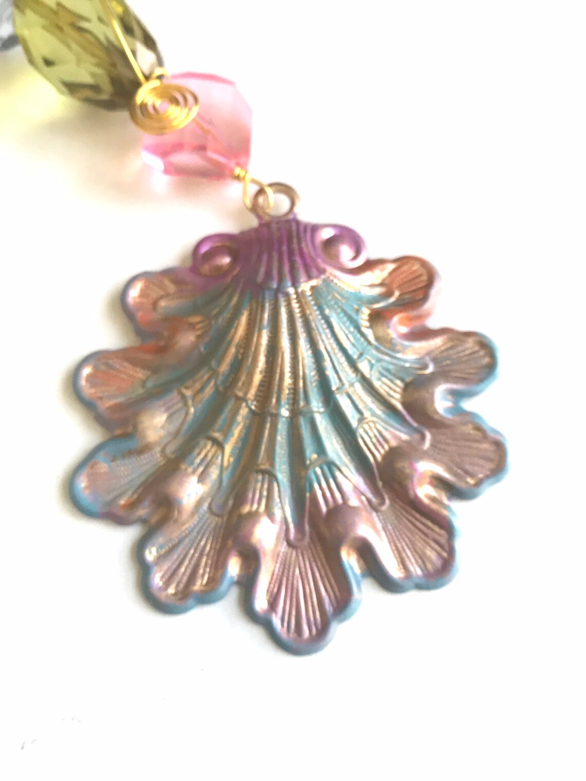 Chunky Pastel Seashell Statement Necklace Green Pink and Blue - Etsy