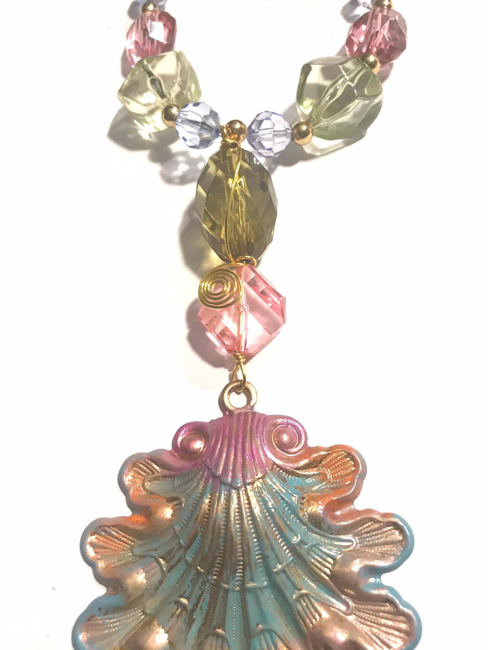 Chunky Pastel Seashell Statement Necklace Green Pink and Blue - Etsy