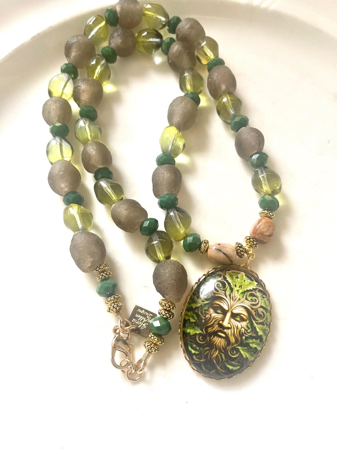 Krobo Bead Green Man Necklace, Gemstones, for Him, for Her, - Etsy