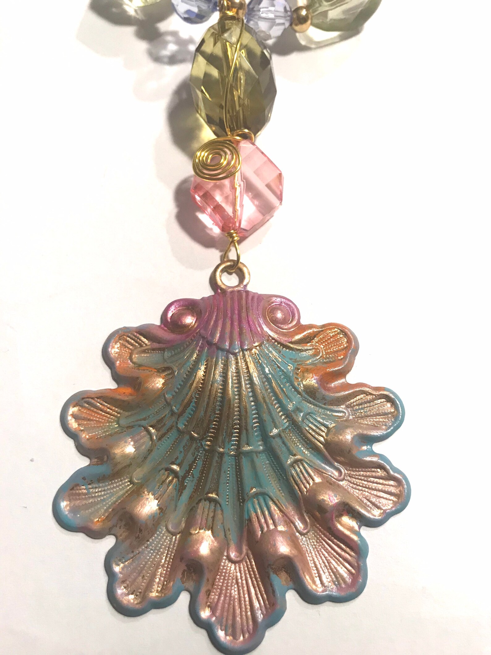Chunky Pastel Seashell Statement Necklace Green Pink and Blue - Etsy