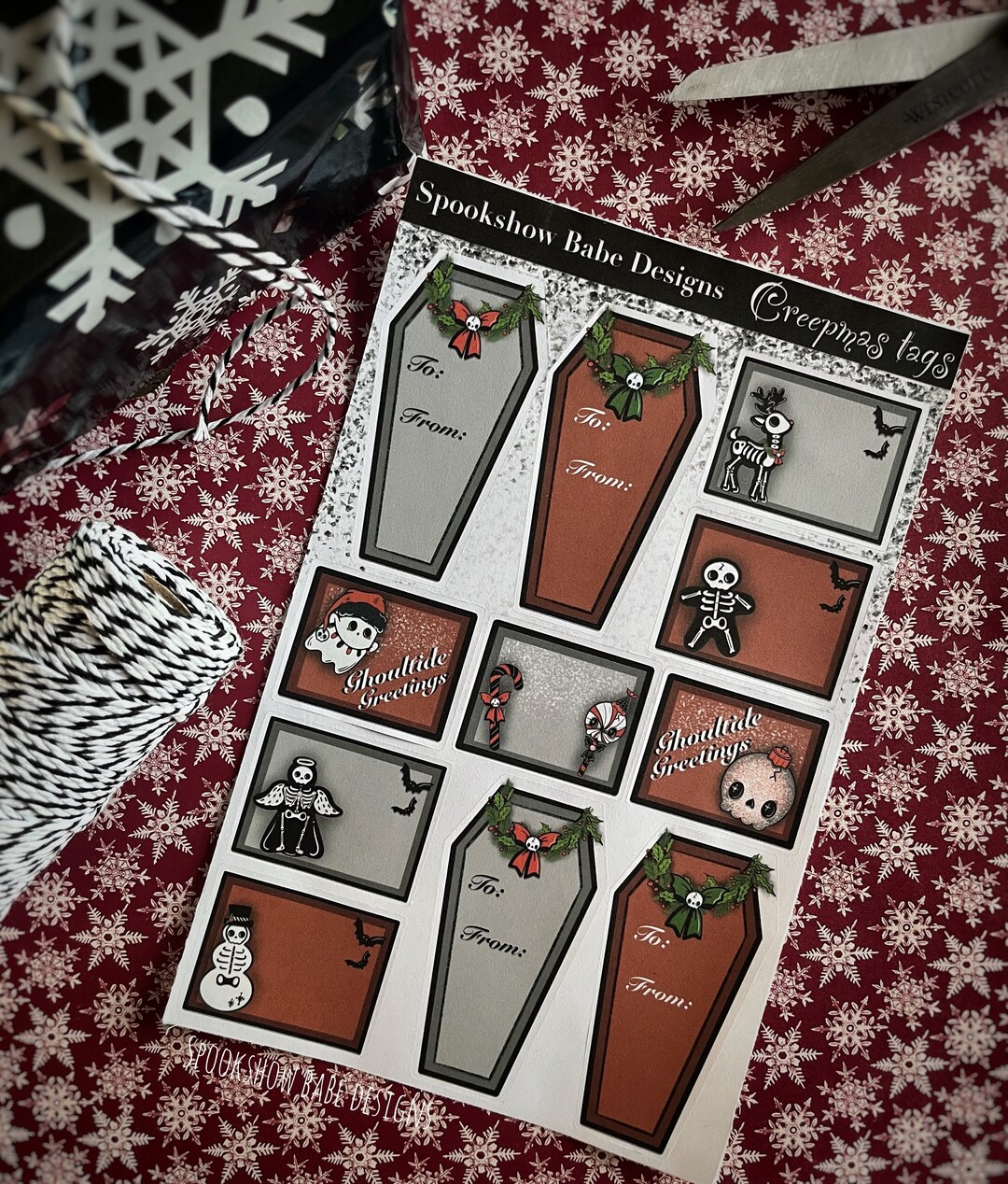 Christmas Gift Tag Stickers/gothic Gift Tags/creepy Cute Gift Tag ...