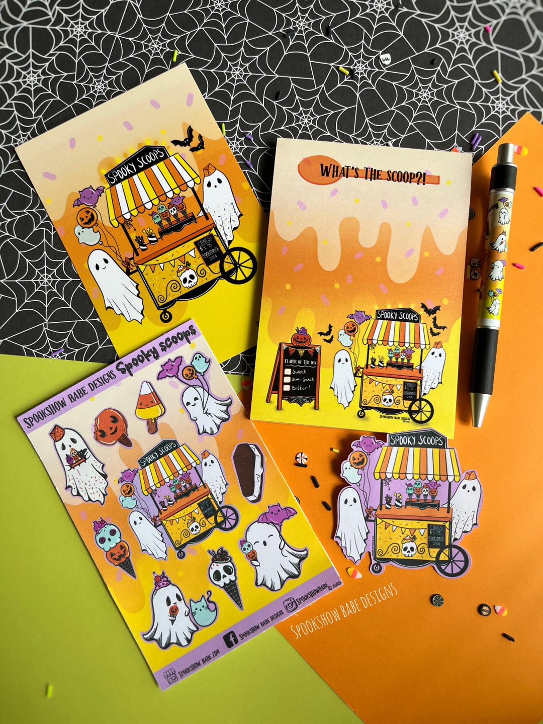 Spooky Cute Halloween Ice Cream Gift Set/sticky Notepad and Pen Set ...