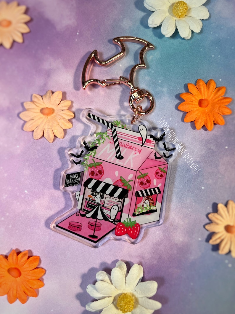 Acrylic Gothic Keychain/car Accessories/strawberry Milk Keychain/pastel ...