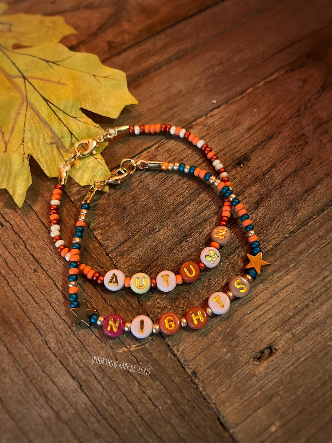 Cozy Autumn Hand Beaded Stacking Bracelet/autumn Nights Word Bracelet ...