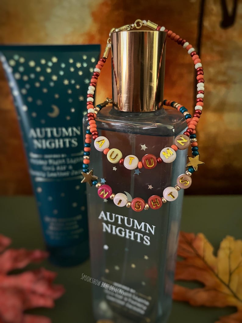 Cozy Autumn Hand Beaded Stacking Bracelet/autumn Nights Word Bracelet ...