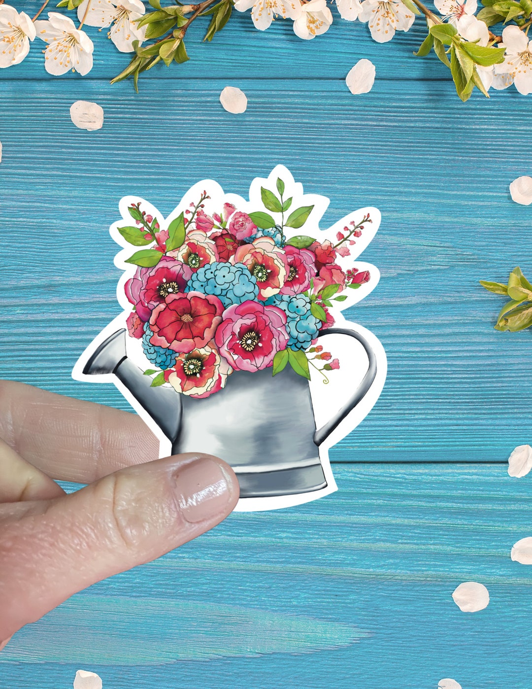 Watering Can and Flowers Vinyl Sticker Adds Super Pretty and Colorful ...