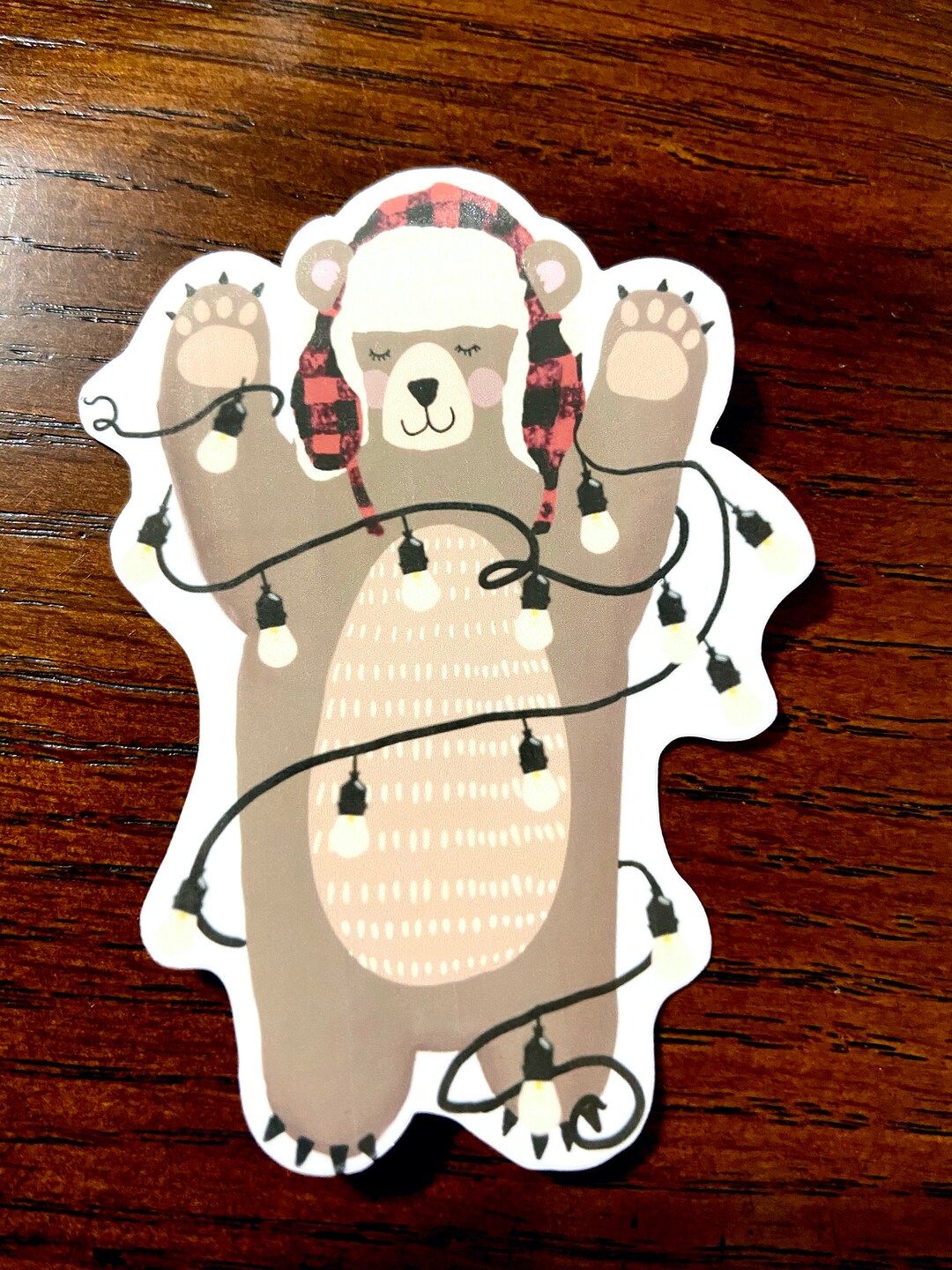 Buffalo Plaid Hat Bear Vinyl Sticker: Water-resistant Planner ...