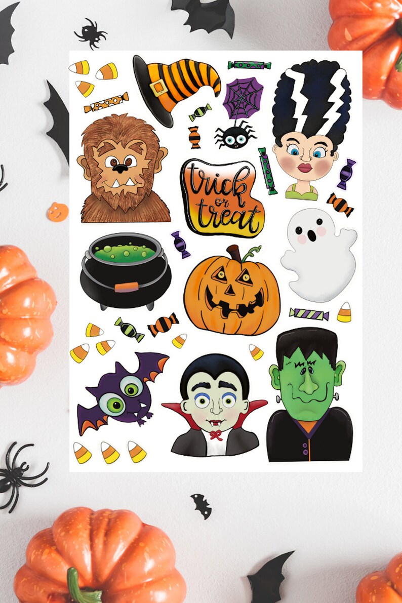 Cute Halloween Character Stickers Sheet to Use on Your Laptop - Etsy