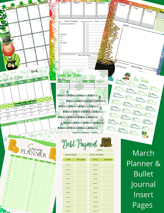 March Planner Pages and Bullet Journal Insert Pages Month | Etsy