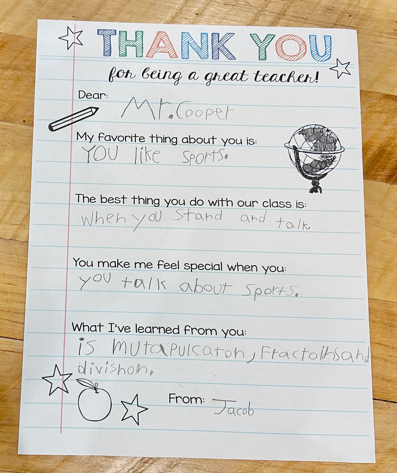 Teacher Appreciation Thank You Note -- Fill-in-the-blank -- Teacher ...